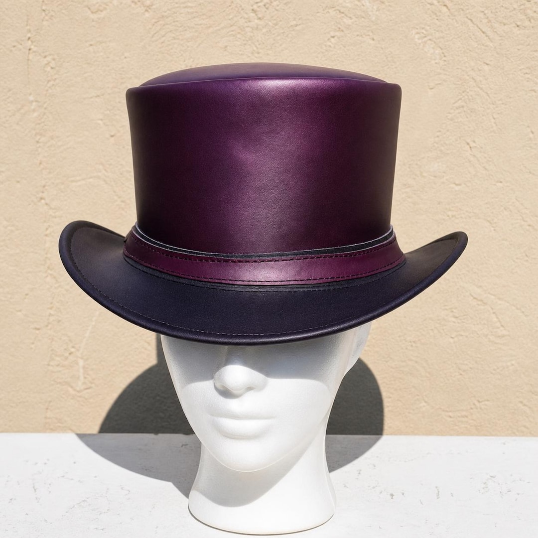 Handmade Purple Leather Top Hat, Black Brim Steampunk Victorian ...
