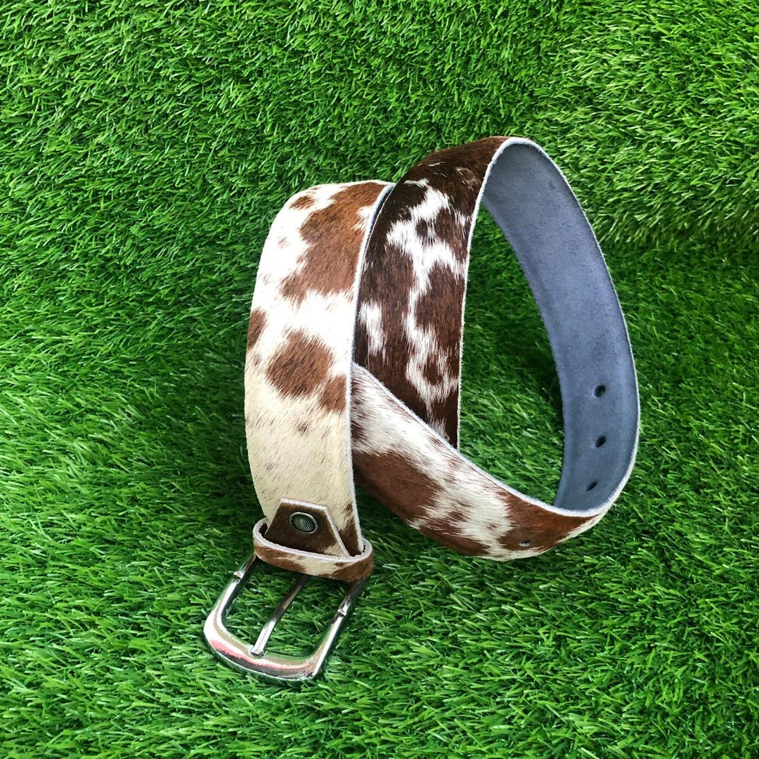 Handmade Cowhide Leather Belt – Natural Brown and White Hair-on Hide ...
