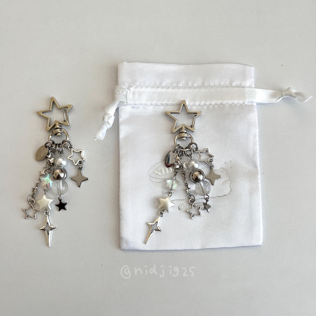 Star Beaded Keychain | Handmade Kawaii Cute Y3k Metallic Silver Y2k ...