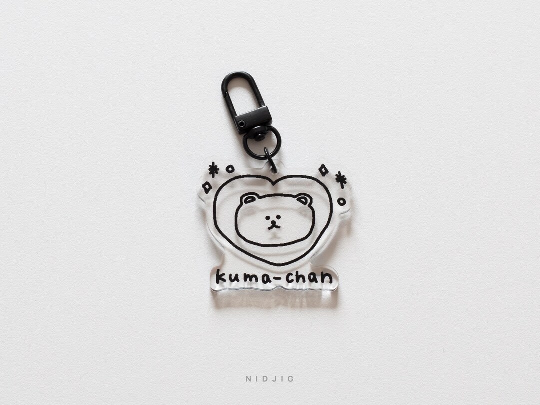 Kawaii Kuma-chan Clear Keychain | Japan Aesthetic Transparent Black Acrylic Phone Charm Cute ...