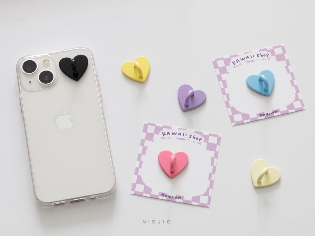 Heart Phone Hook | Kawaii Pastel Color Silver Gold Finger Ring Keychain ...