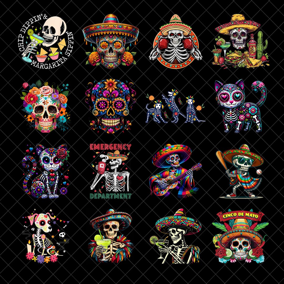 Cinco De Mayo Skeleton PNG Bundle, Mexican Day of the Dead SVG, Funny ...