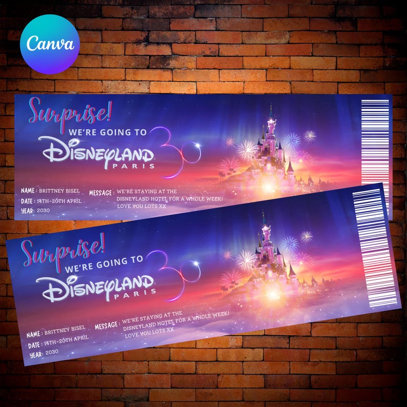 Editable Disneyland Ticket Template, Surprise Trip Reveal Gift ...