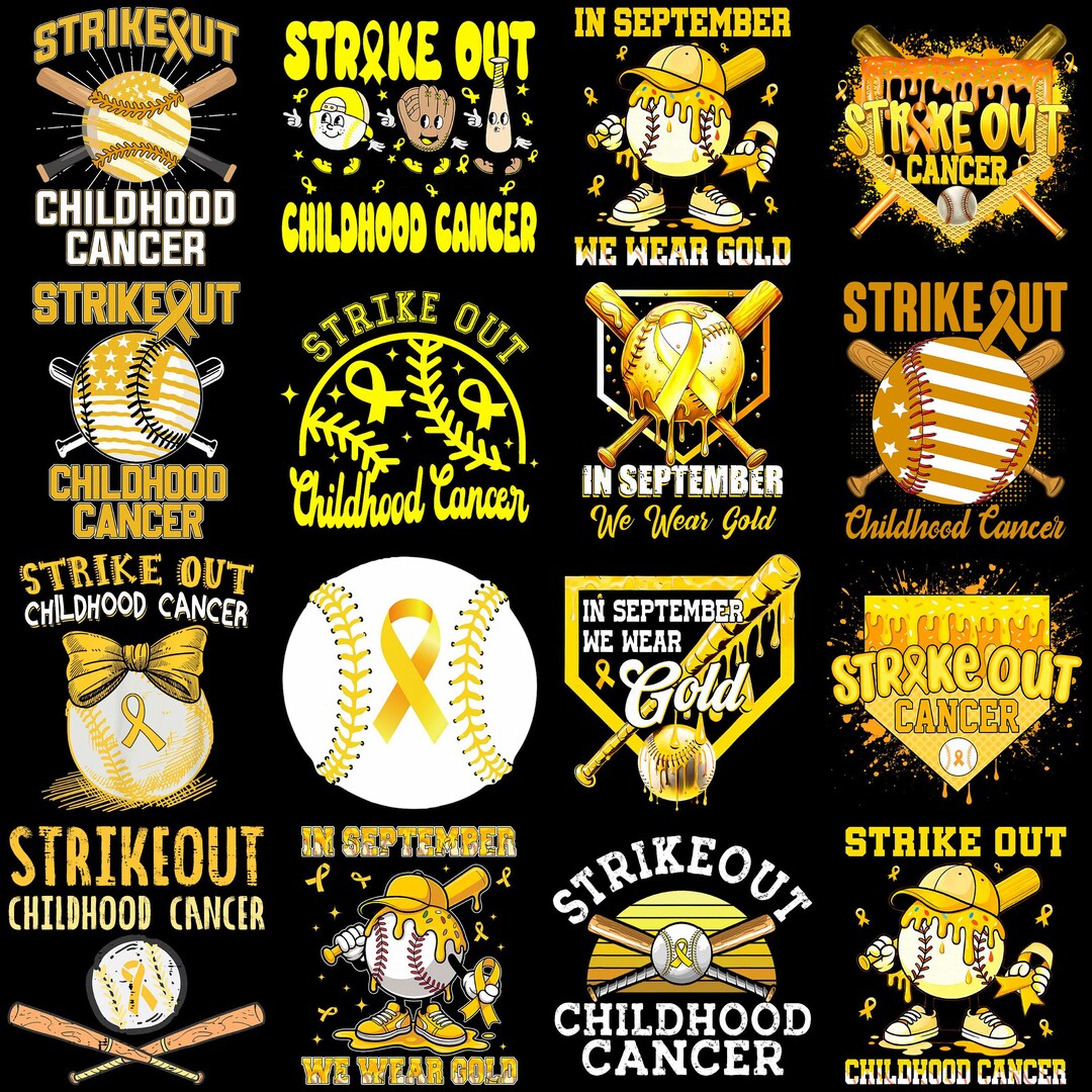 Baseball Childhood Cancer Awareness PNG Bundle, Gold Ribbon Sports ...