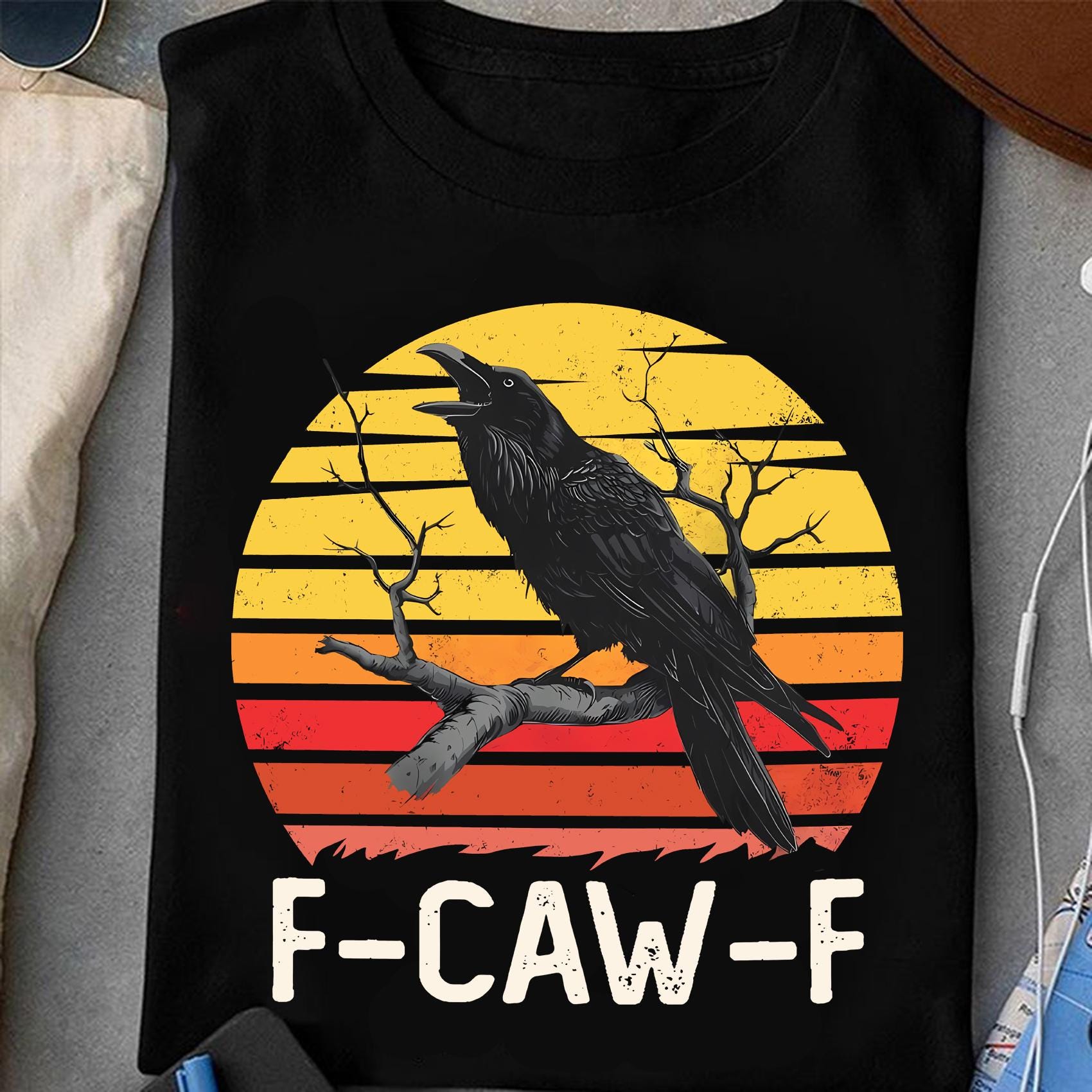 Retro Sunset F-caw-f Black Bird Black Crow Png, F-caw-f, F-caw-f Black ...