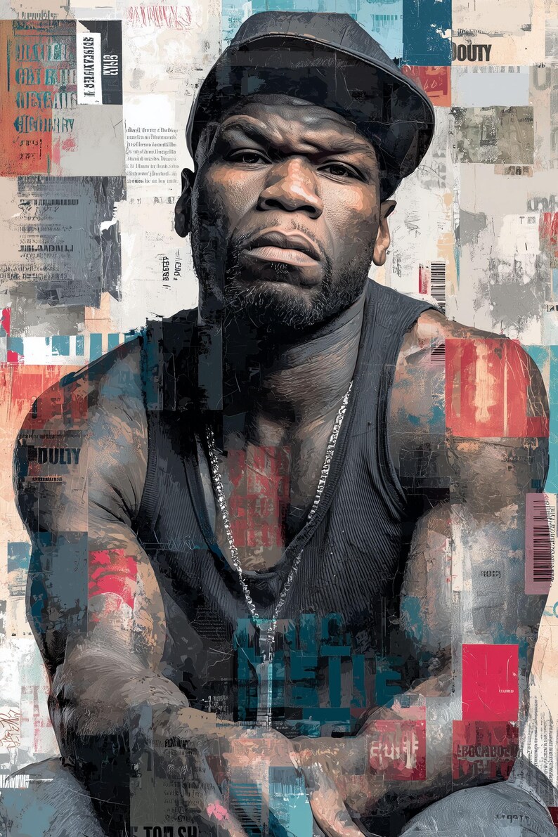50 Cent Graffiti Art Print | Urban Collage Portrait of Rap Legend | Hip ...