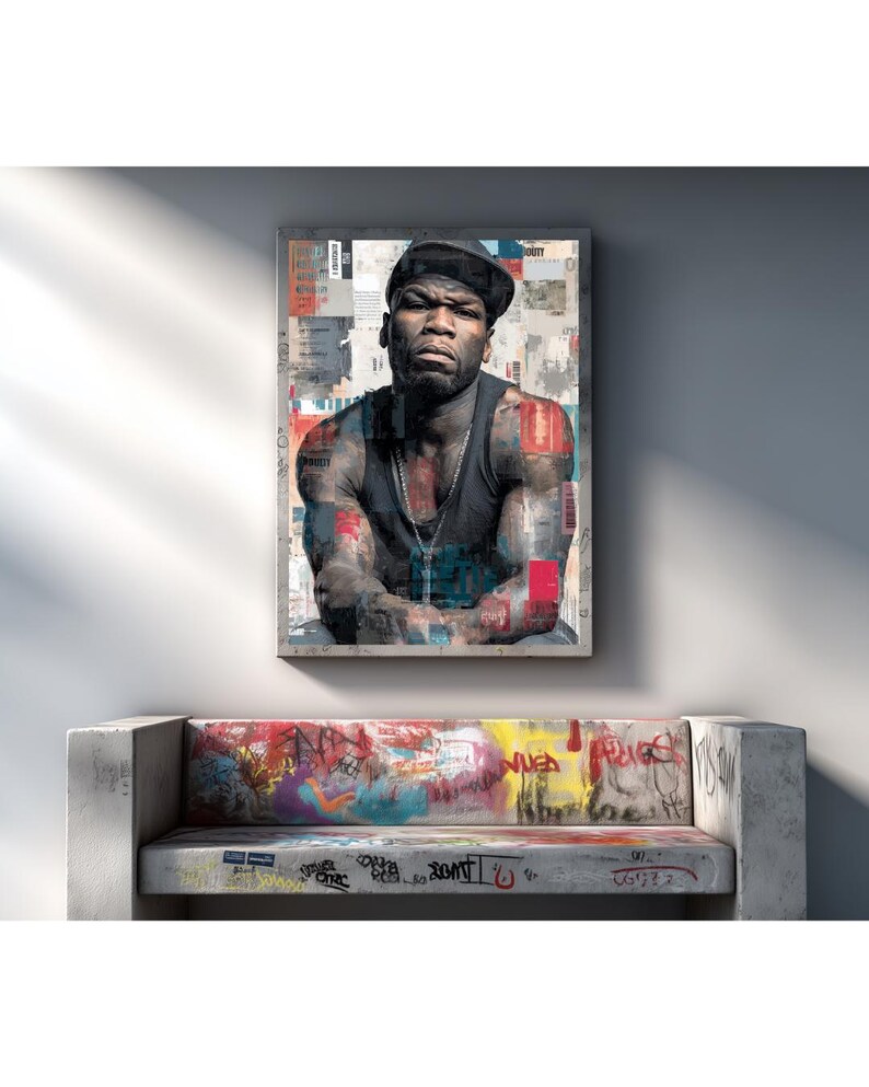 50 Cent Graffiti Art Print | Urban Collage Portrait of Rap Legend | Hip ...