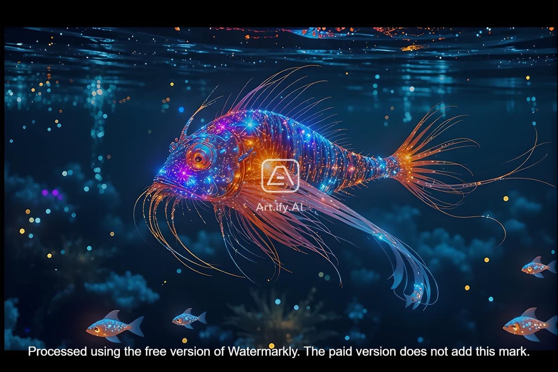 PACK (4) Neon Cosmic Fish Art Print - Bioluminescent Ocean Creature ...