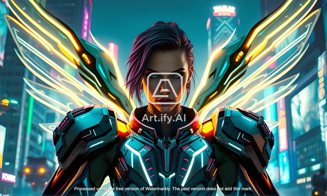 Cyber Angel Warrior – Futuristic Neon Guardian 3 - Etsy