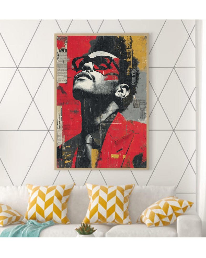 The Weeknd Graffiti Collage Art Print | Bold Red & Yellow Portrait Wall ...