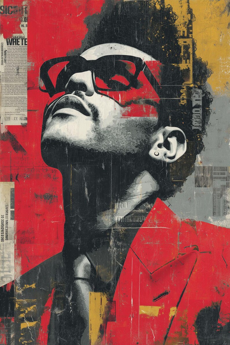 The Weeknd Graffiti Collage Art Print | Bold Red & Yellow Portrait Wall ...