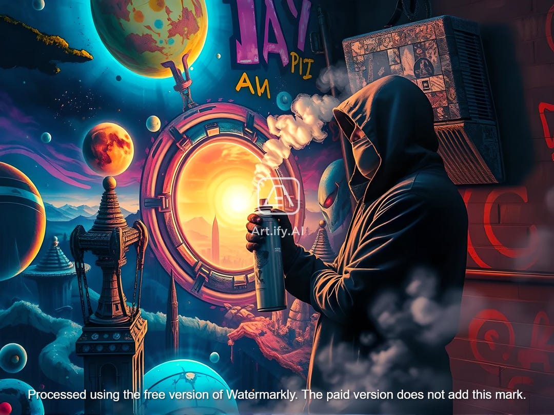 Graffiti Artist Sci-fi Art - Cosmic Street Mural Print - Urban Fantasy ...