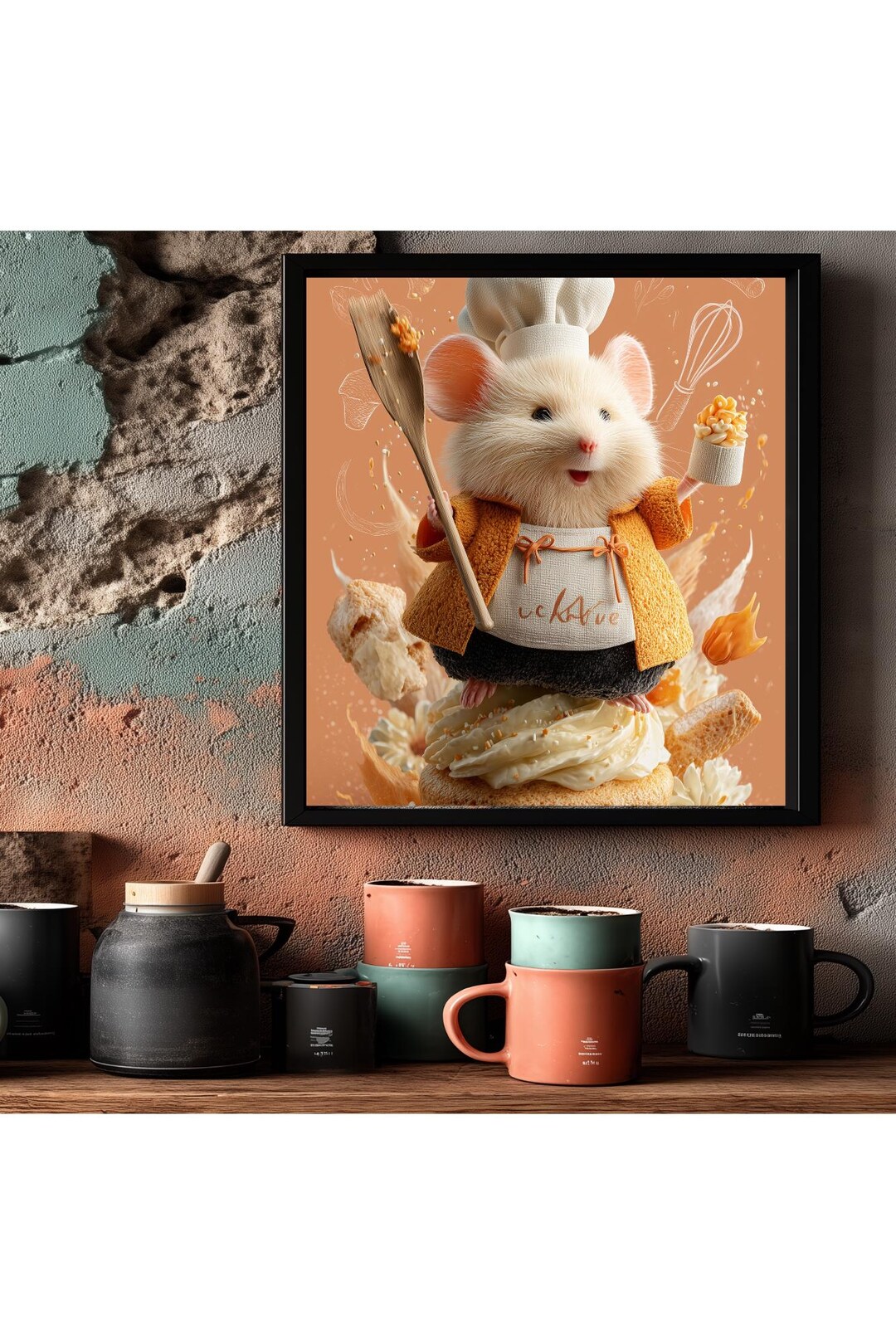 Baking Mouse Kitchen Wall Art – Cute Chef Mouse With Cupcake ...