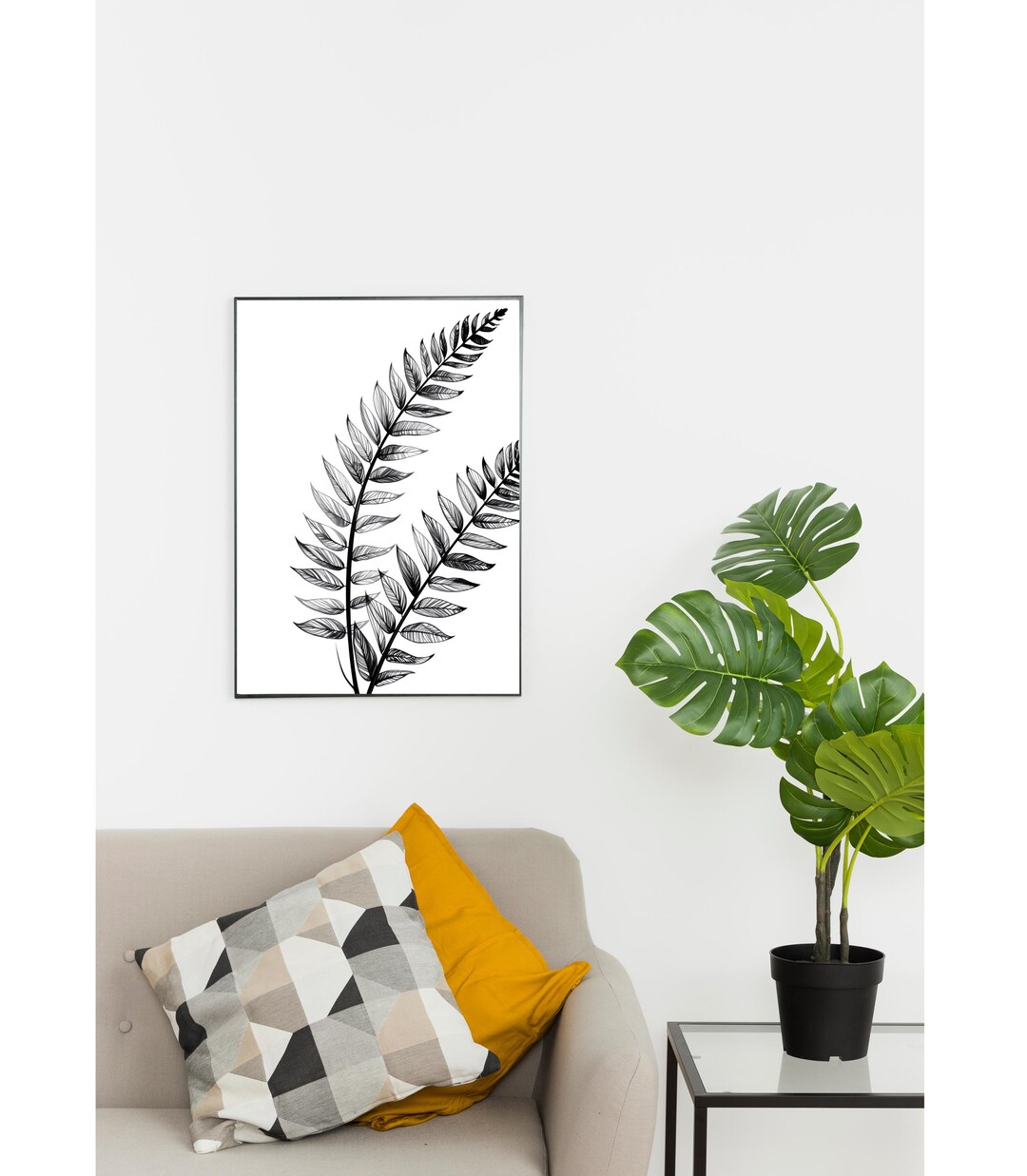 Minimalist Fern Leaf Line Art Print, Black and White Botanical Wall ...