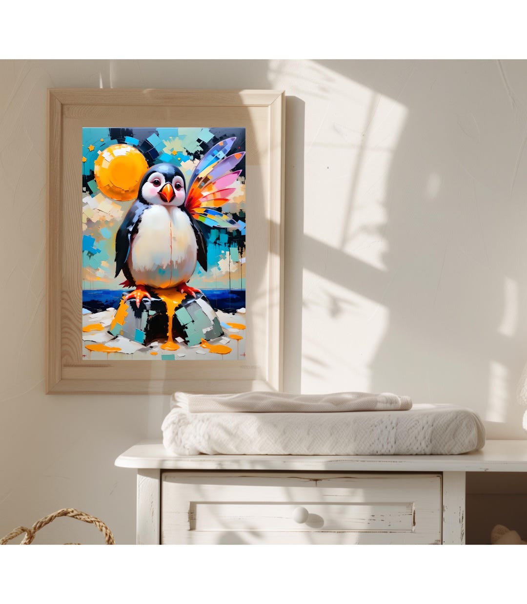 Fairy Penguin Wall Art Print – Cute Puffin With Colorful Wings on Ice ...