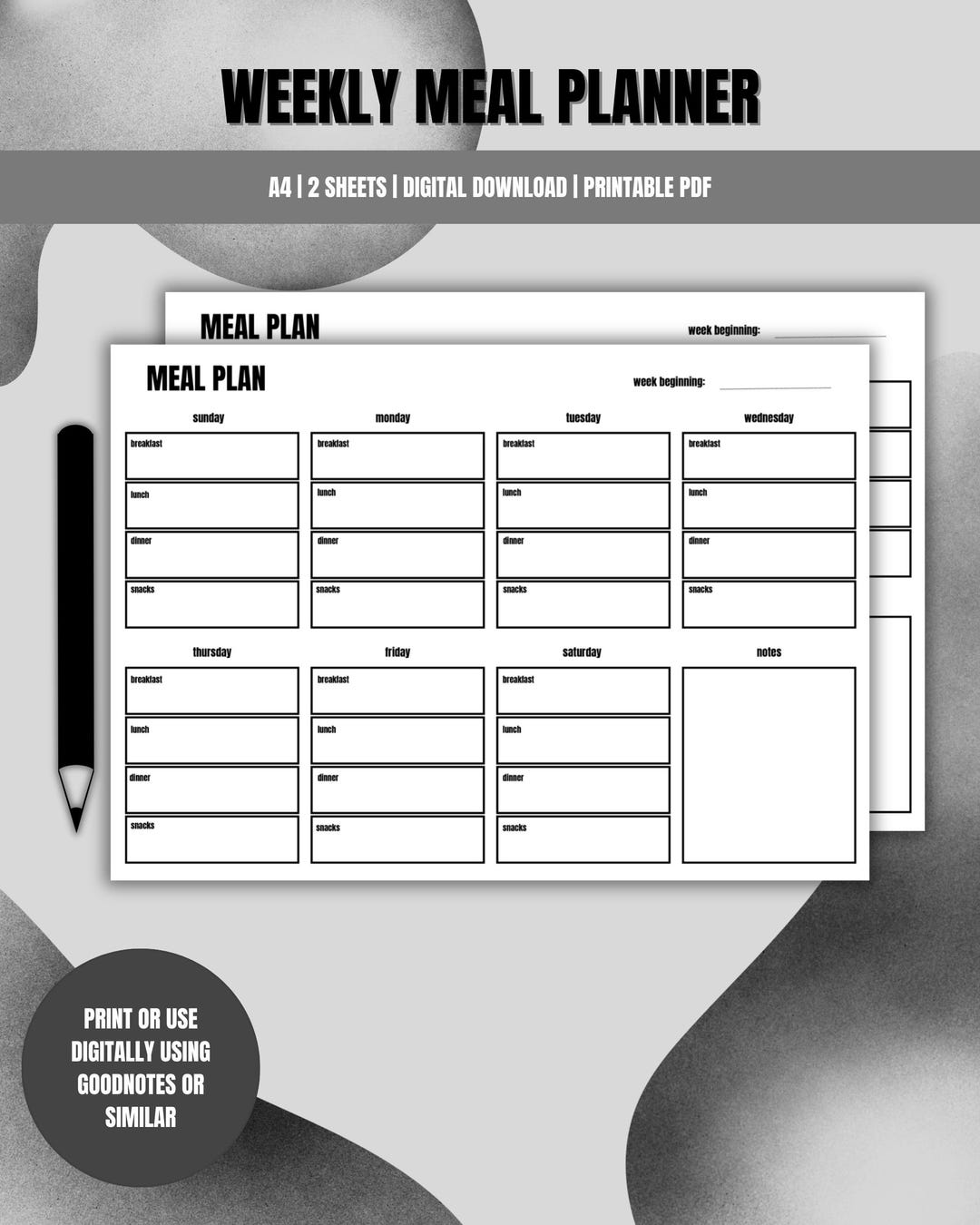 Printable Weekly Meal Planner | Digital Meal Plan | Meal Prep Organizer ...