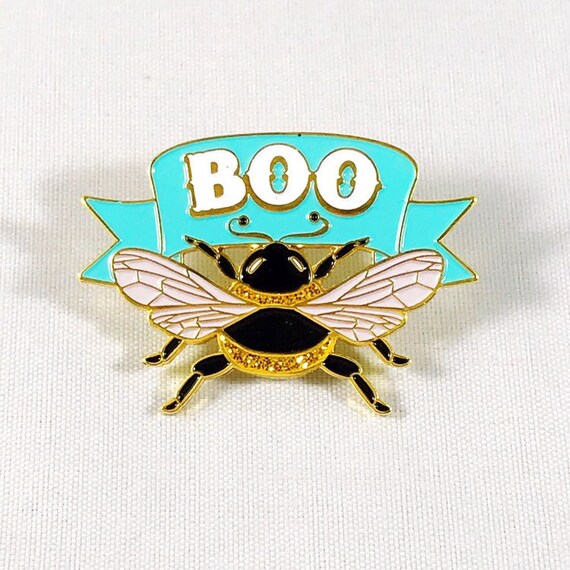 Boo Bee soft enamel pin with glitter highlights | Etsy