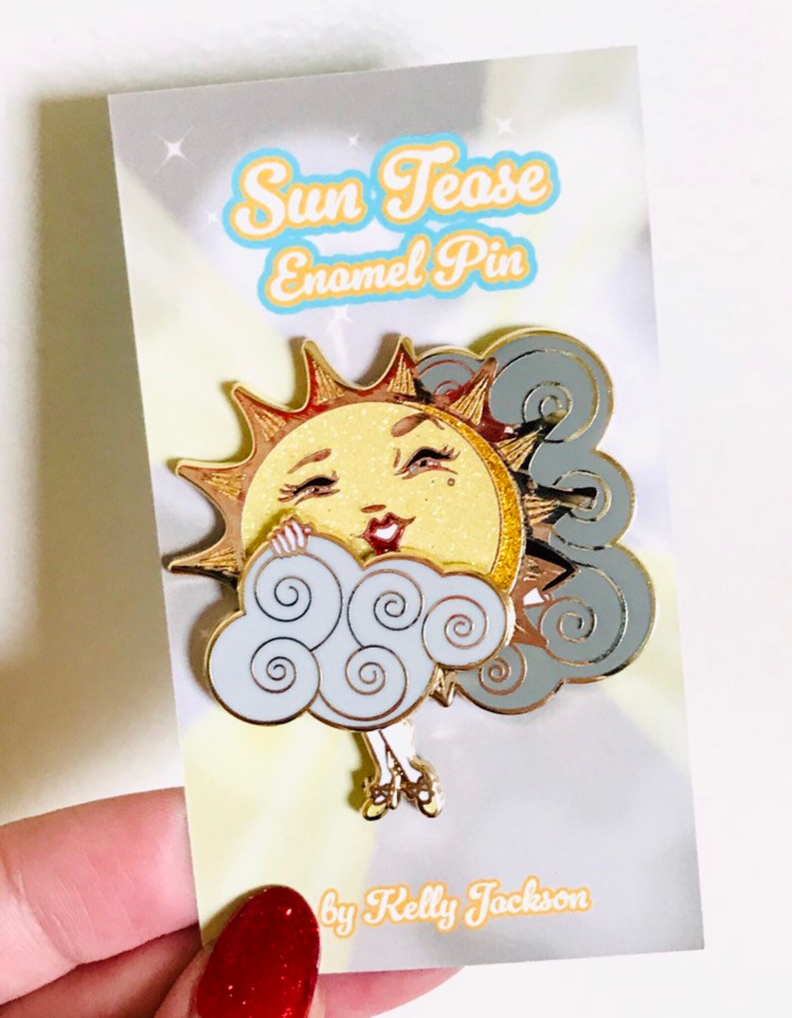 Sliding Cloud Sun Teaser Hard Enamel Pin With Glitter | Etsy