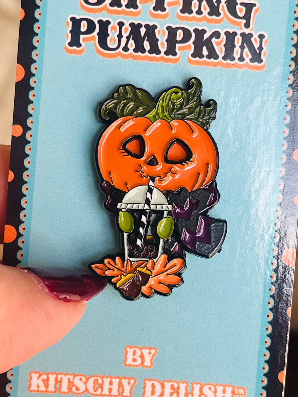 Sipping Pumpkin Sliding Enamel Pin! - Etsy