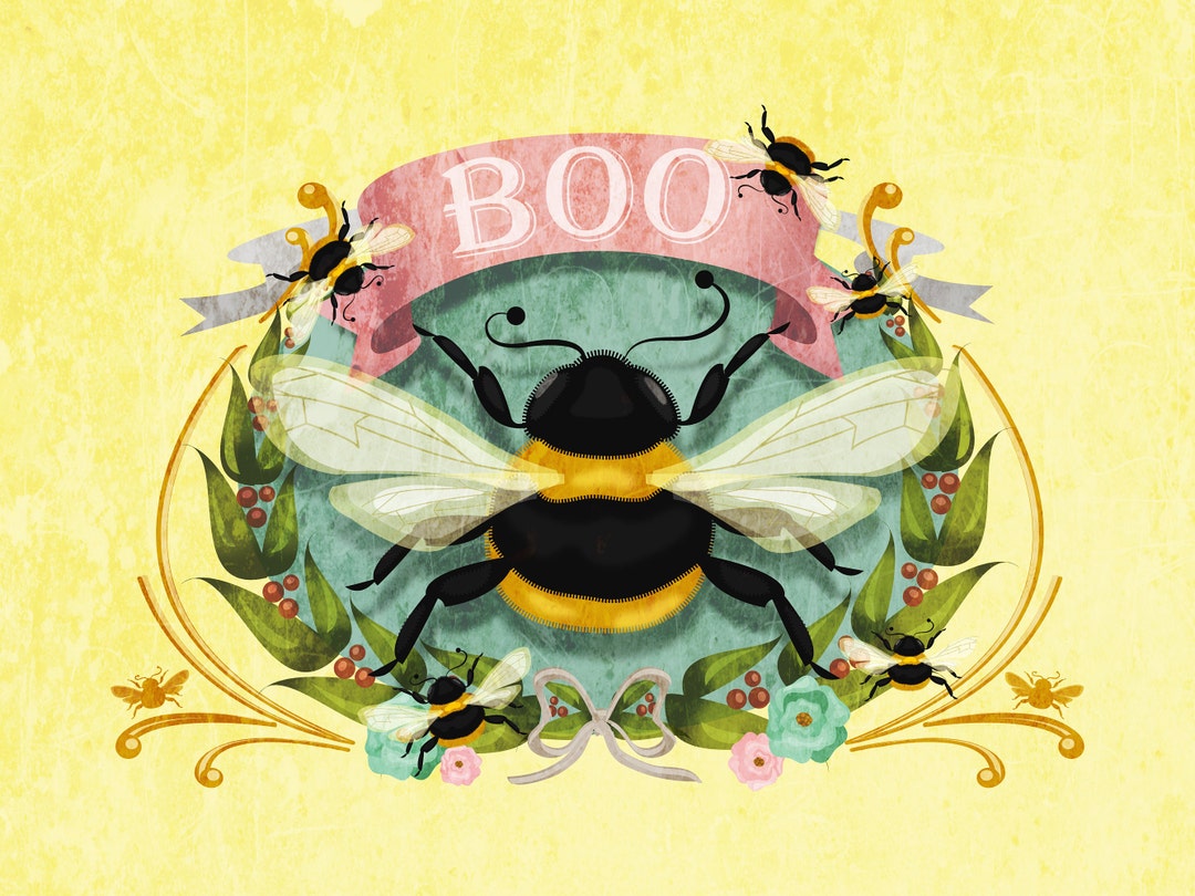 Boo Bee Regular Print 5x7, Quirky Halloween Art, Fall Artwork, Original ...
