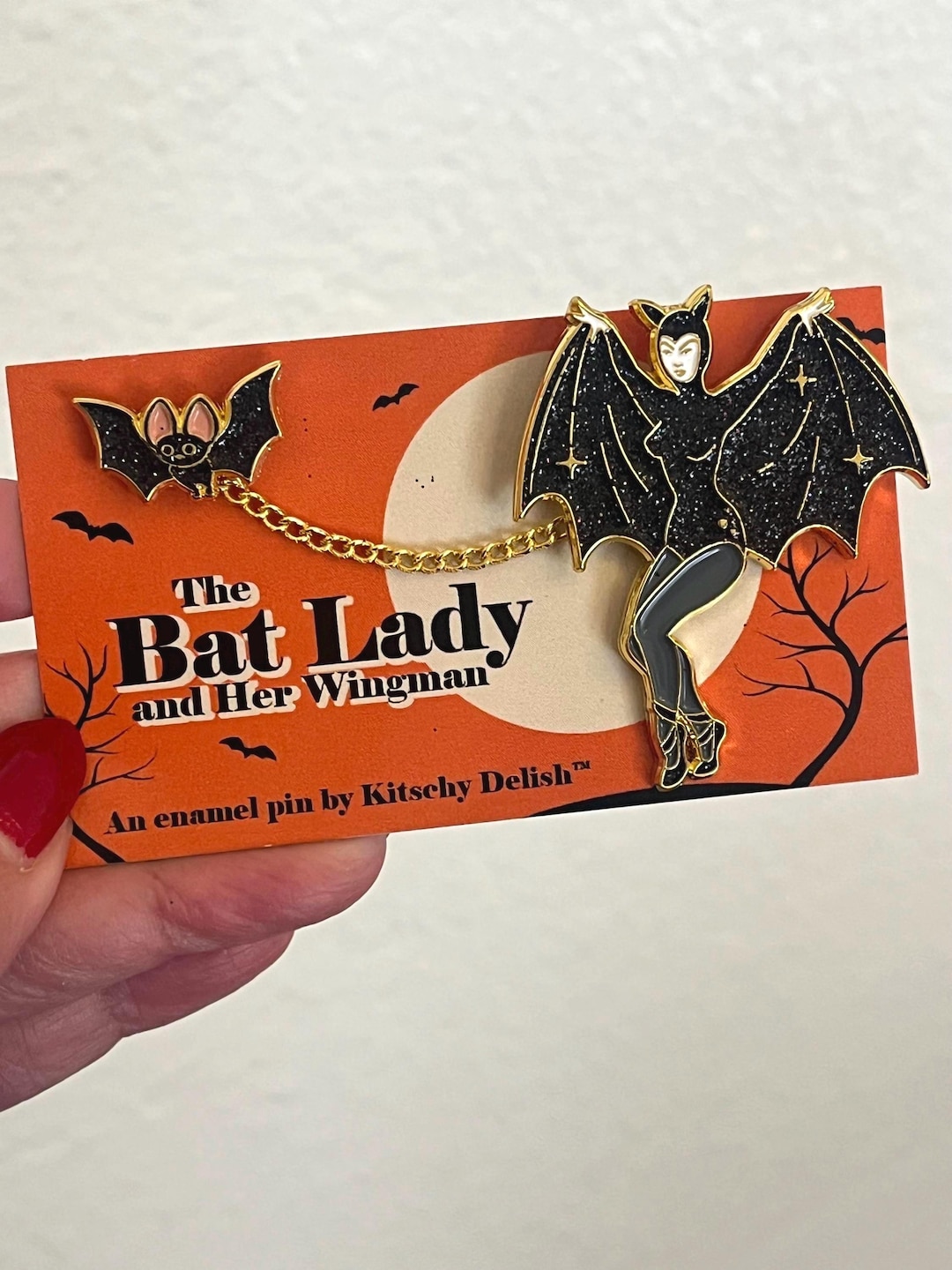 Bat Lady and Her Wingman Glittery Enamel Pin With Removable Chain! - Etsy