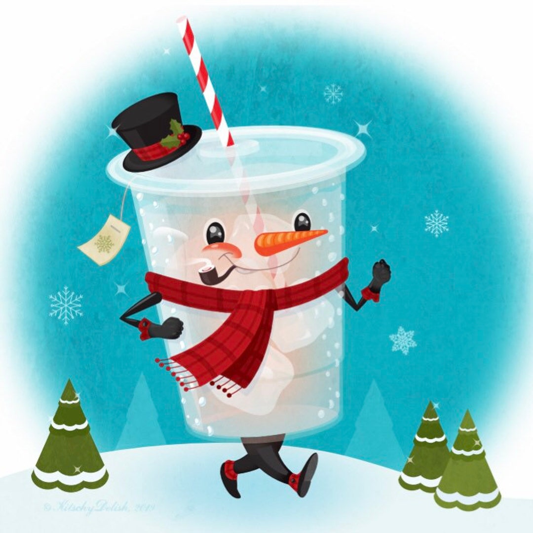 Frost Tea 5x7 Regular Print, Holiday Home Decor, Winter Illustration ...