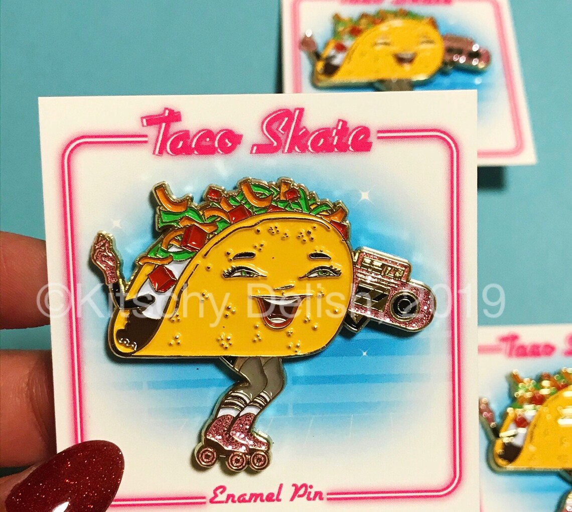 Taco Skate Soft Enamel Pin With Glitter - Etsy
