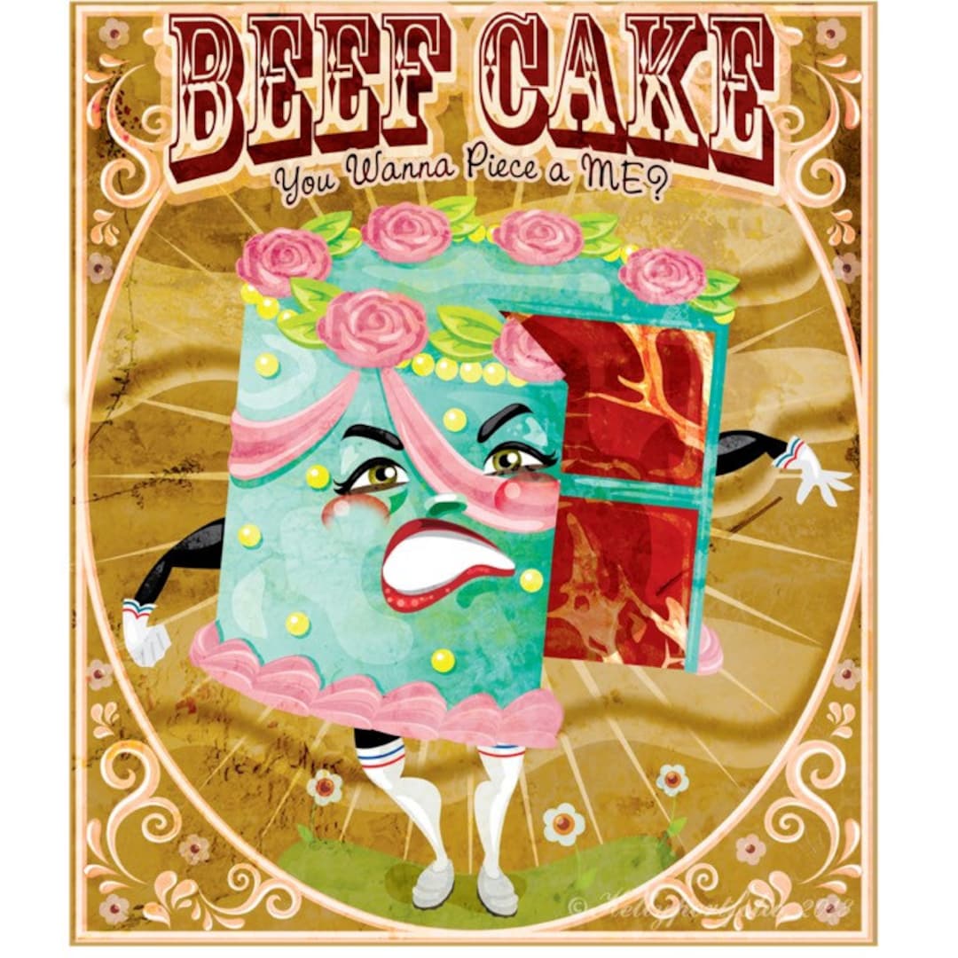 Beef Cake, 5x7 Regular Print, Original Home Decor, Retro Vintage ...