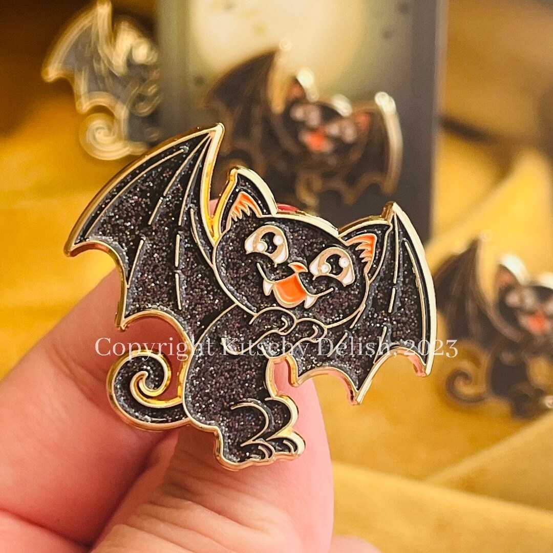 Cat Bat Takes Flight Soft Enamel Pin With Glitter - Etsy