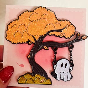 Ghost on a Swing, Large Soft Enamel Pin With Glitter - Etsy