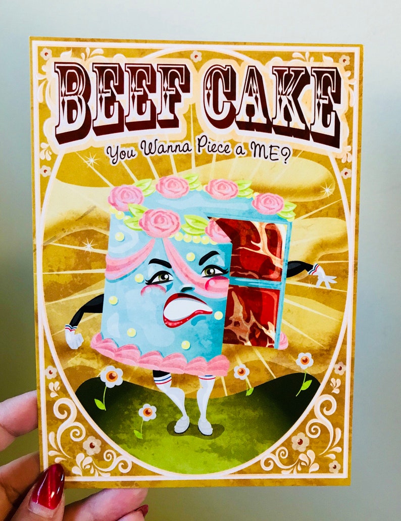 Beef Cake, 5x7 Regular Print, Original Home Decor, Retro Vintage ...
