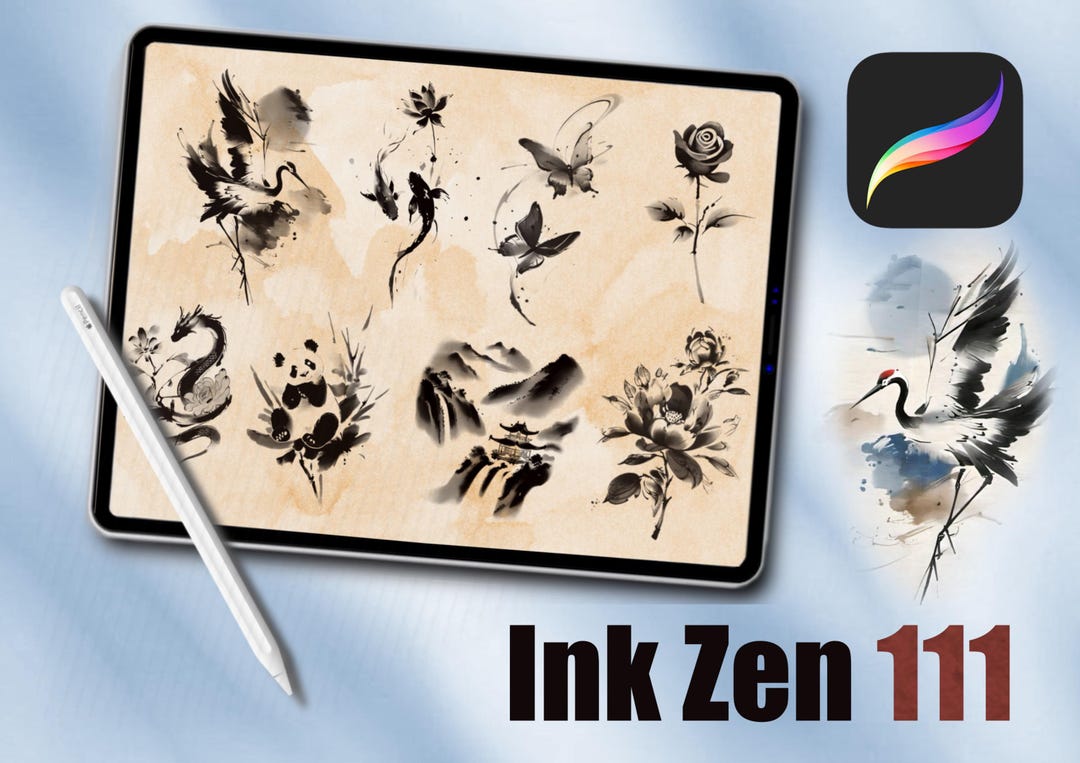Zen Sumi-e Ink Stamps for Procreate - Asian Art Brushes (digital ...