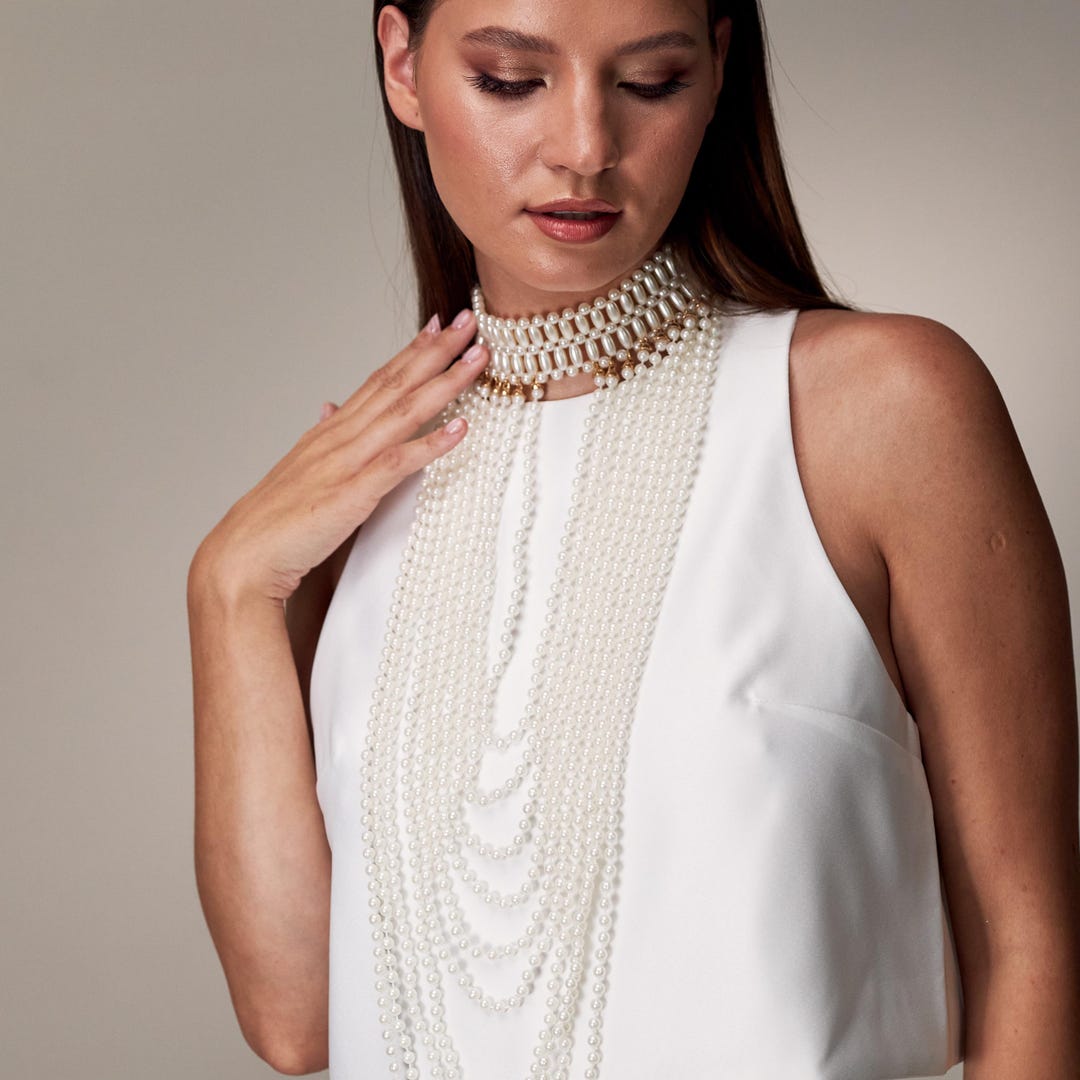 Pearl Choker Necklace, Layered Pearl Choker, Pearl Body Necklace, Pearl ...