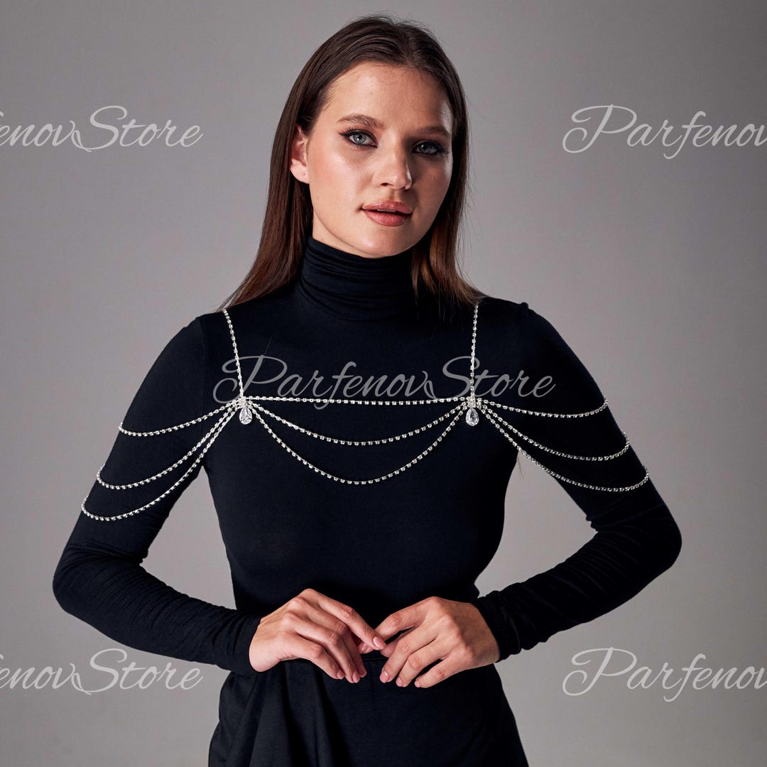 Shoulder Chain Jewelry, Shoulder Necklace Silver Rhinestones and ...