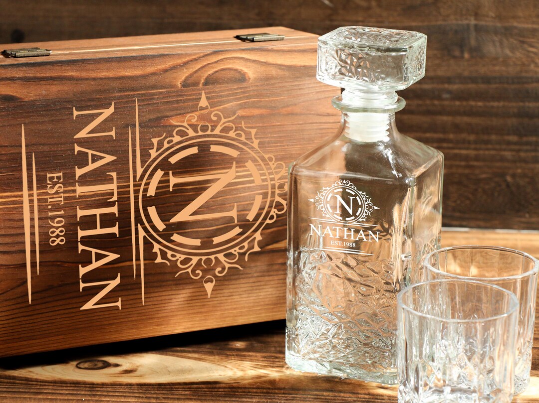 Personalized Whiskey Decanter Set, Custom Decanter With Wooden Gift Box ...