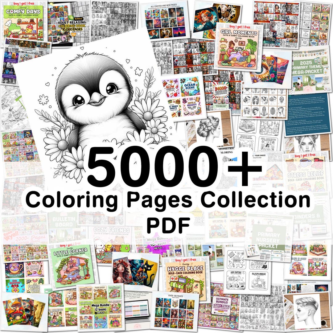 Coloring Book Bundle-5000+ Coloring Pages Mega Bundle-stress Relief ...