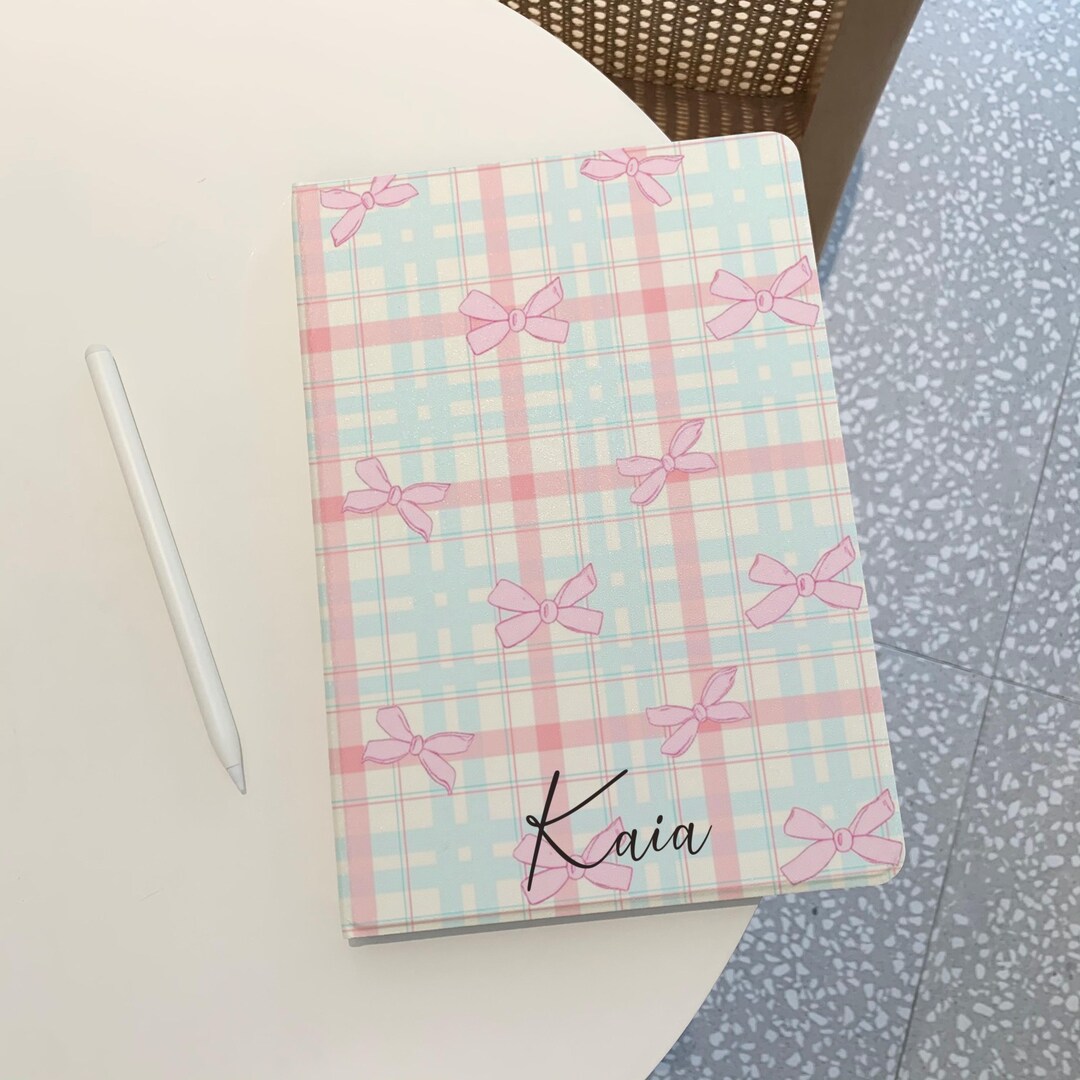 Pink Bow Grid iPad Case for iPad Pro 12.9” 11” 2024, Air 6 5 4, Mini 6 ...