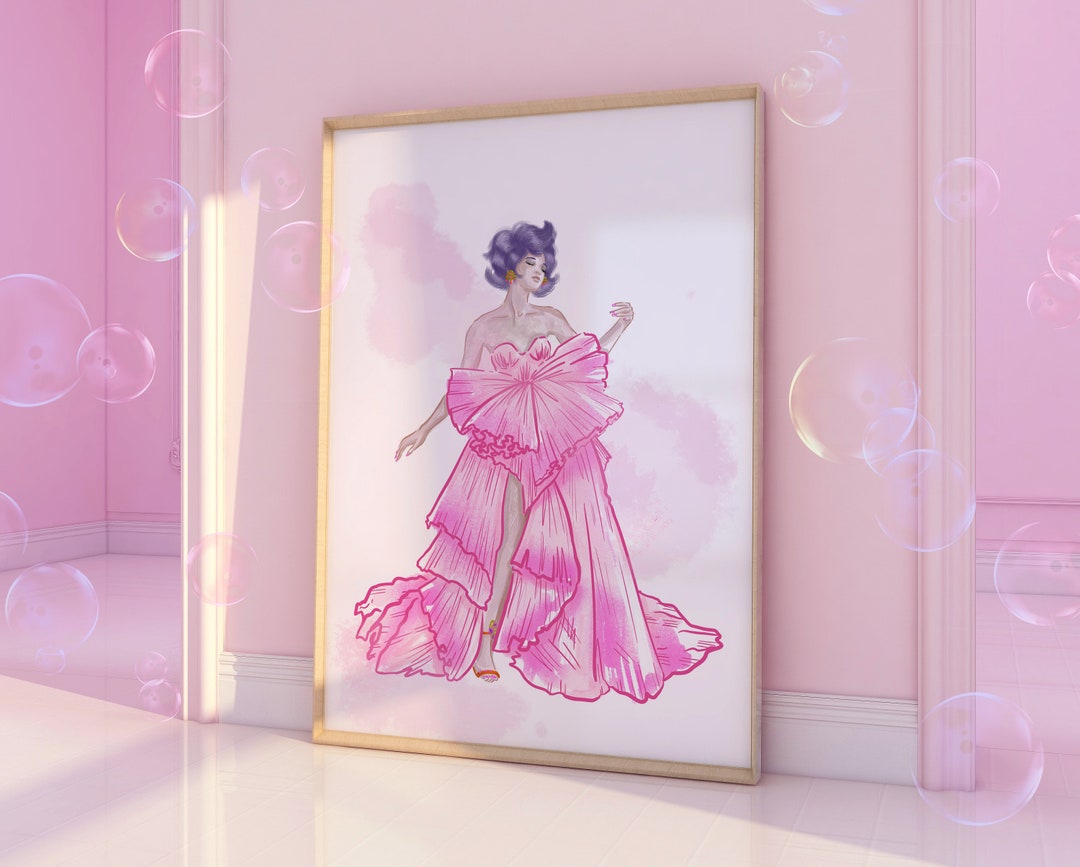 Diane Glamour Girl in Pink Frills, Fashion Illustration, Art Print ...
