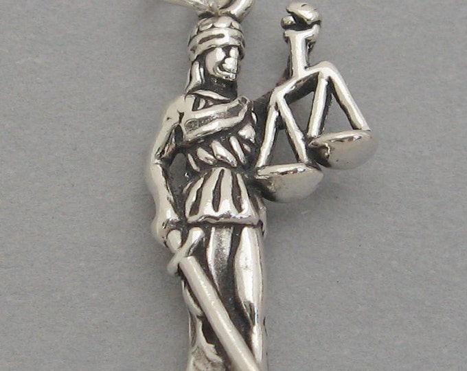 LADY JUSTICE SCALES Solid Sterling Silver .925 Charm Pendant 3D Lawyer ...