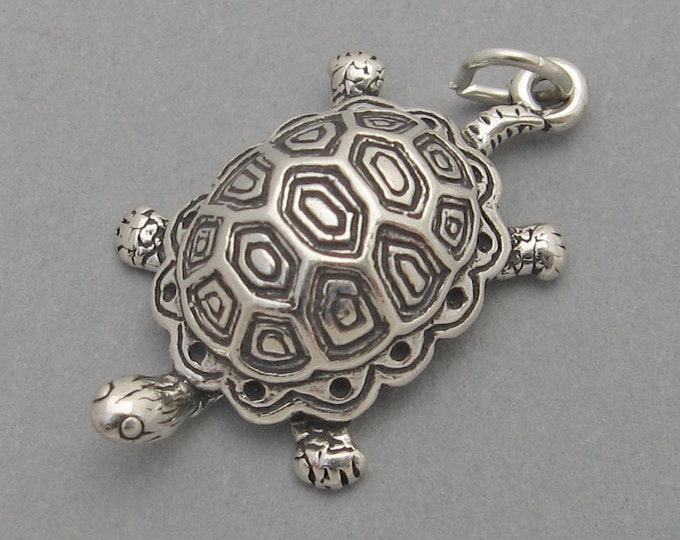 TURTLE TORTOISE Solid Sterling Silver 925 Charm Pendant 3D Sc329 - Etsy