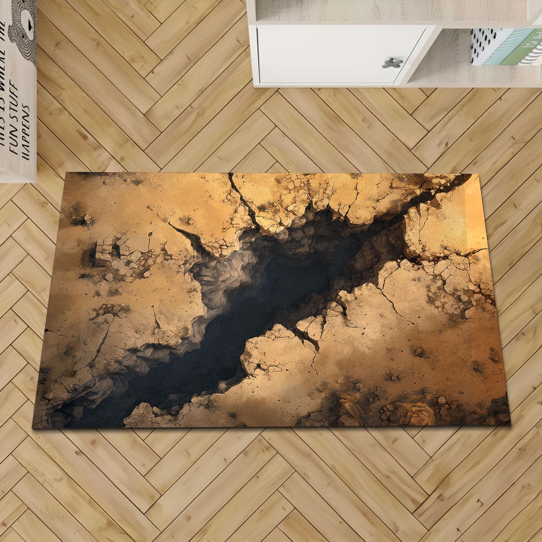 Huge Crack 3D Printed Rug, Desert Cliff Optical Illusion Carpet ...