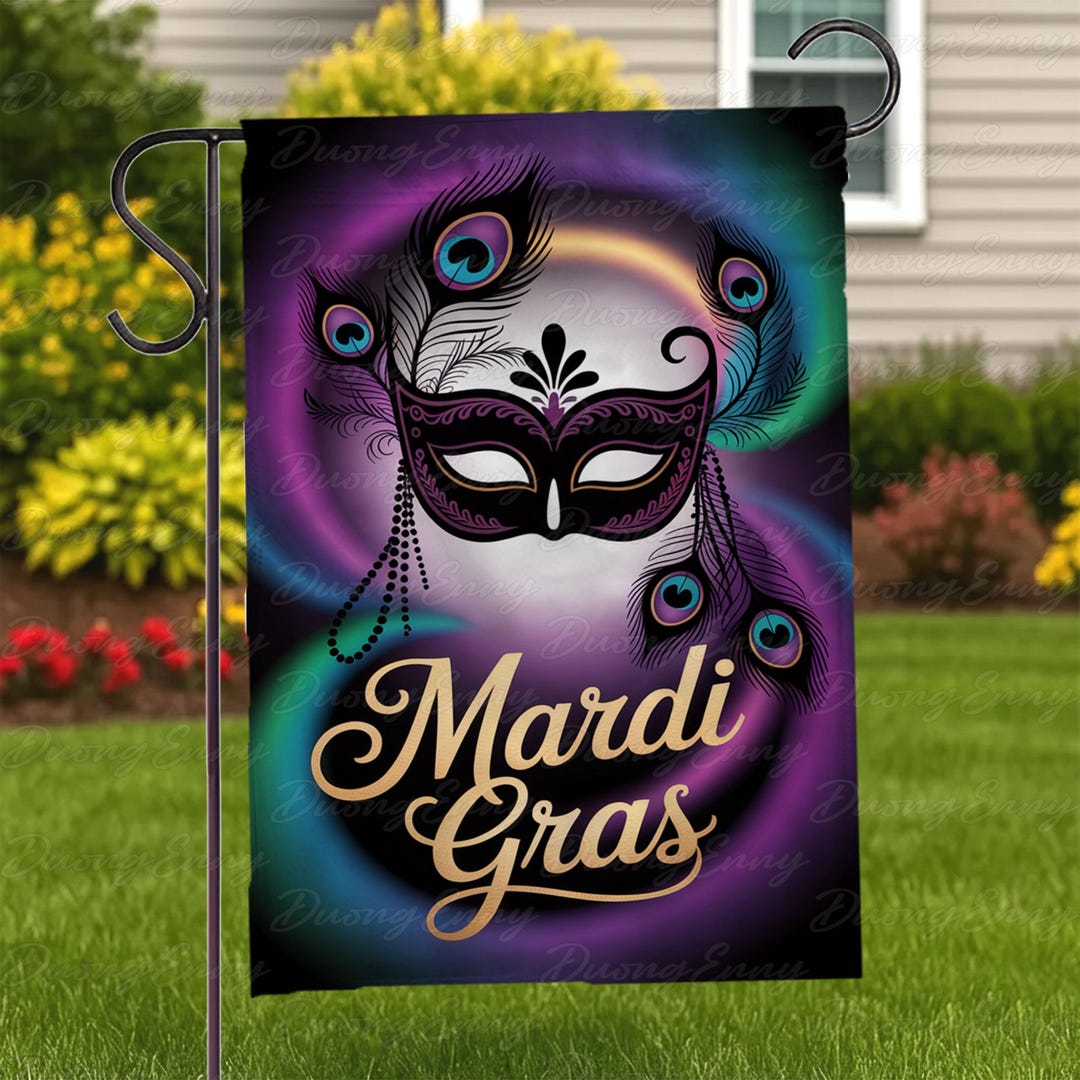 Mardi Gras Party Mask House Flag, Fat Tuesday Masquerade Porch Flag ...