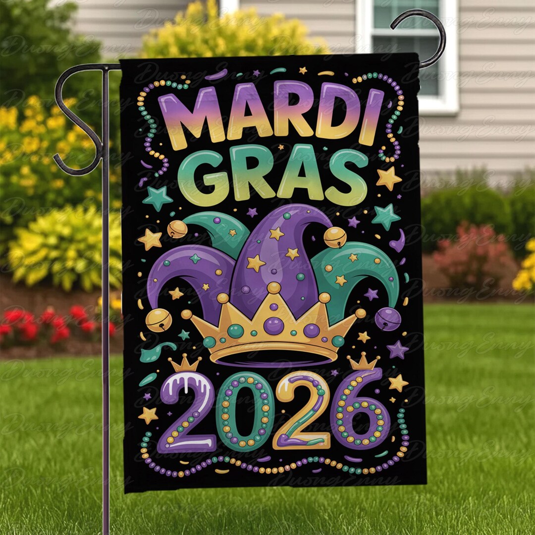 Mardi Gras Jester Crown Flag, Fat Tuesday Festive Garden Flag, Outdoor ...