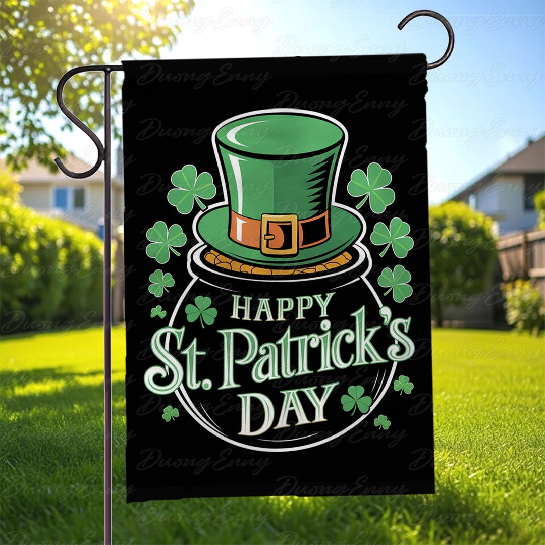Happy St Patty Day Garden Flag, Green Top Hat St Paddy Yard Flag, Lucky ...