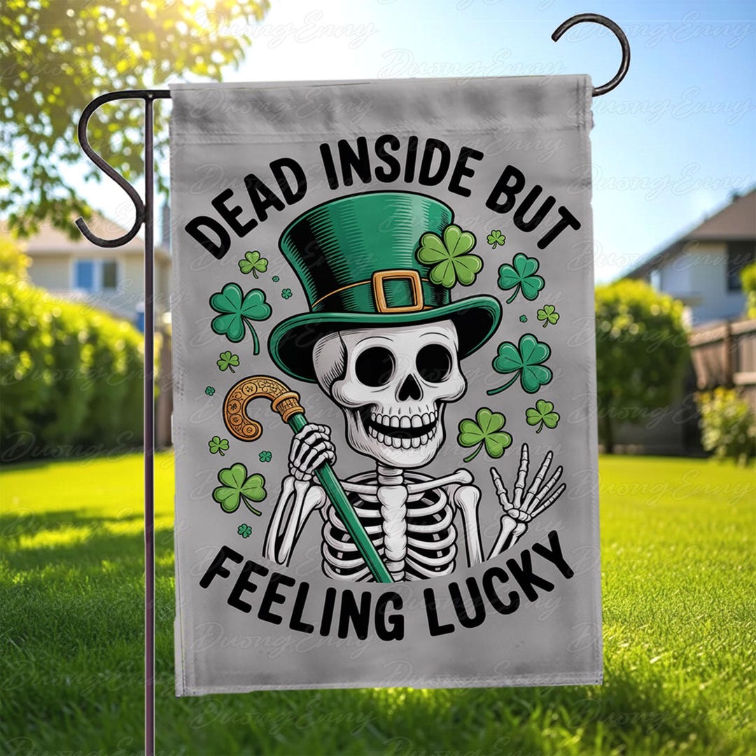 Spooky Skeleton St Paddy Flag, Dead Inside Lucky Shamrock Flag, Clover ...