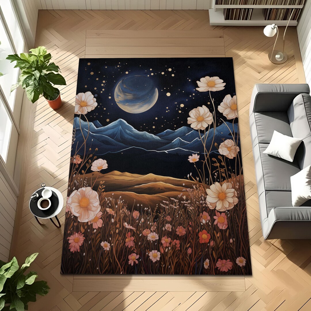 Celestial Cosmos Flower Garden Floor Rug, Cosmos Birth Flower Area ...