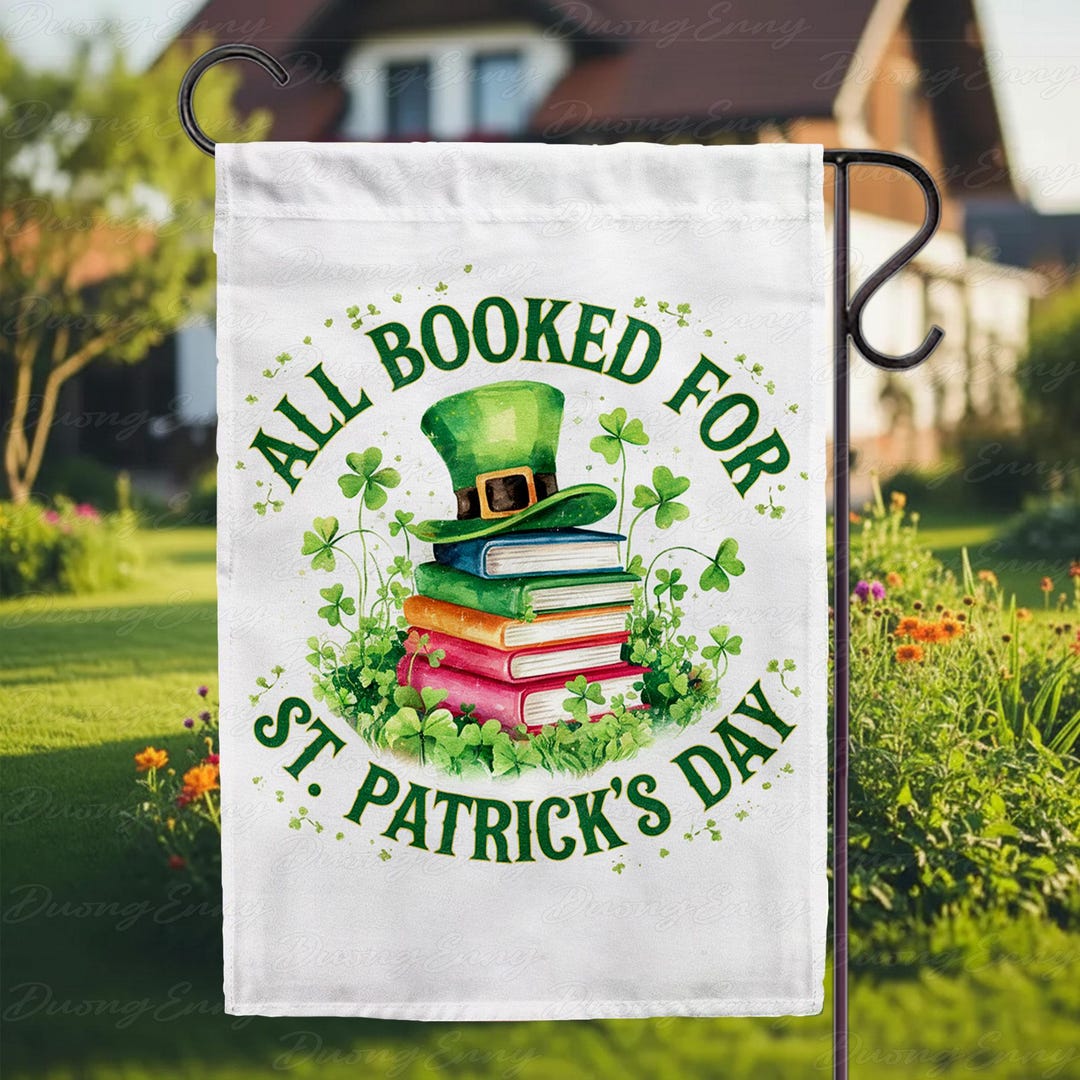 Spring Green Bookstack Porch Flag, All Booked Irish Reader Flag, Irish ...
