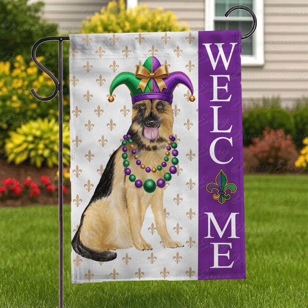 German Shepherd Mardi Gras Flag, Carnival Season Welcome Yard Flag ...