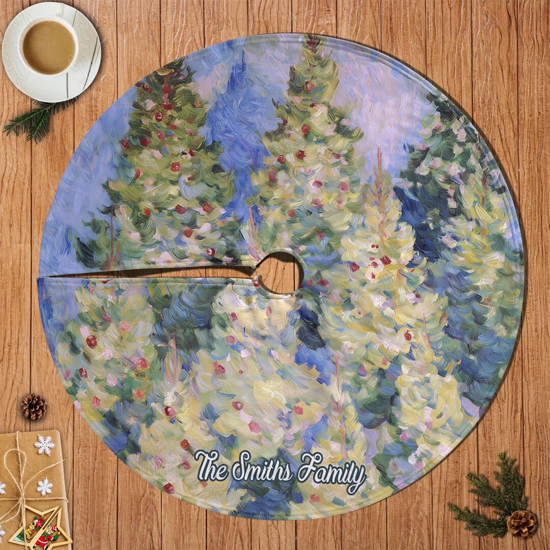 Custom Tree Skirt With Family Name, Classic Fine Art Holiday Tree Skirt ...