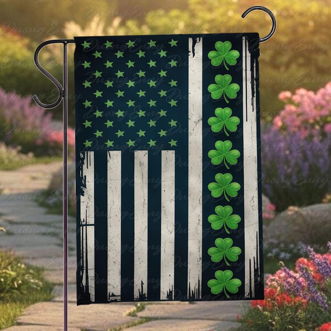 Green Shamrock American Yard Flag, St Patricks Day Patriotic Garden ...